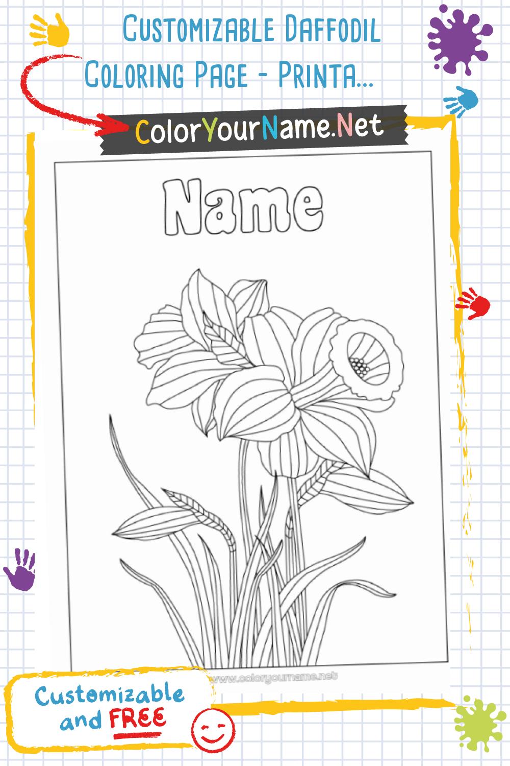 Customizable Daffodil Coloring Page – Printable Spring Flower