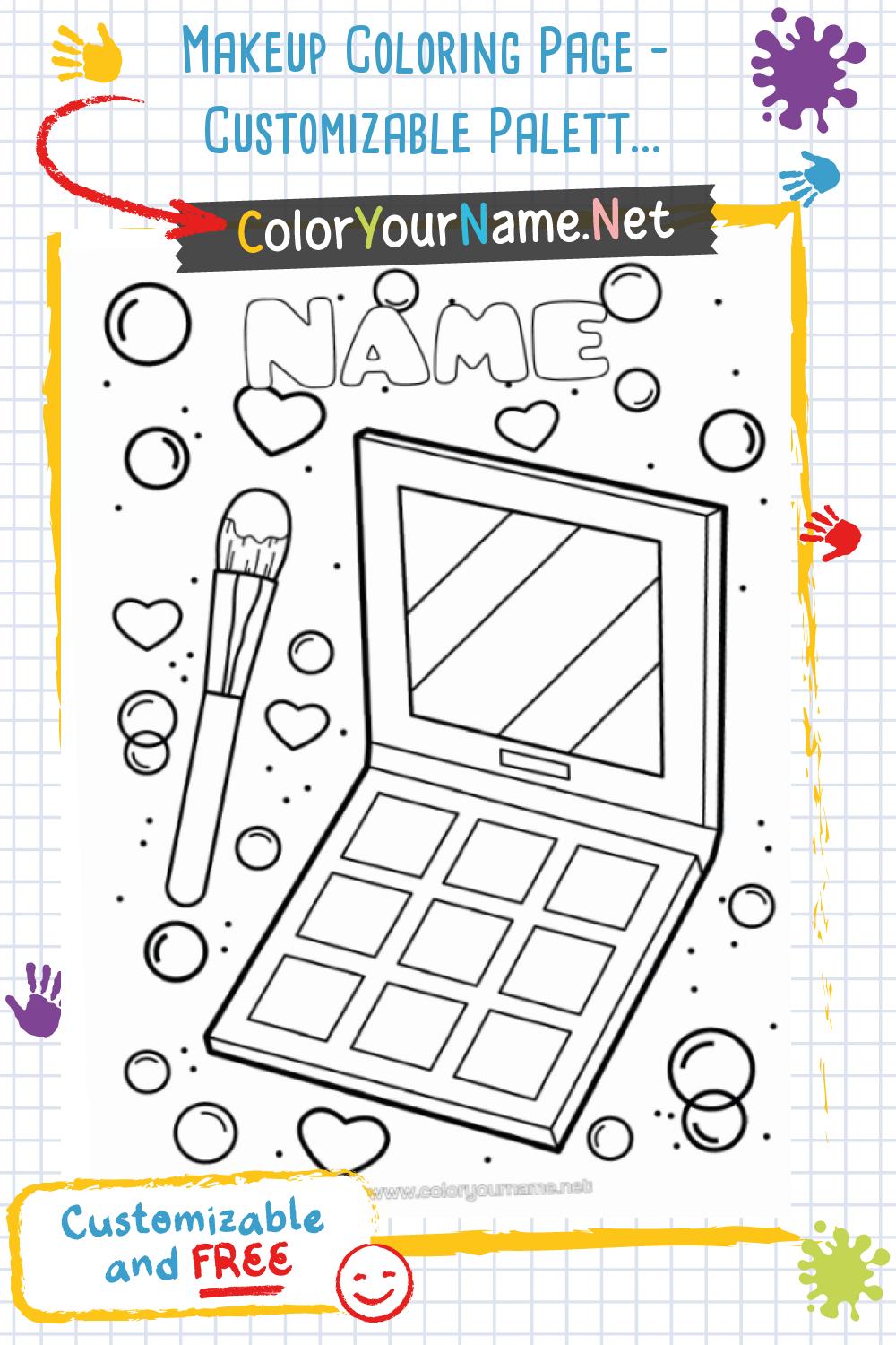 Makeup Coloring Page – Customizable Palette & Brush