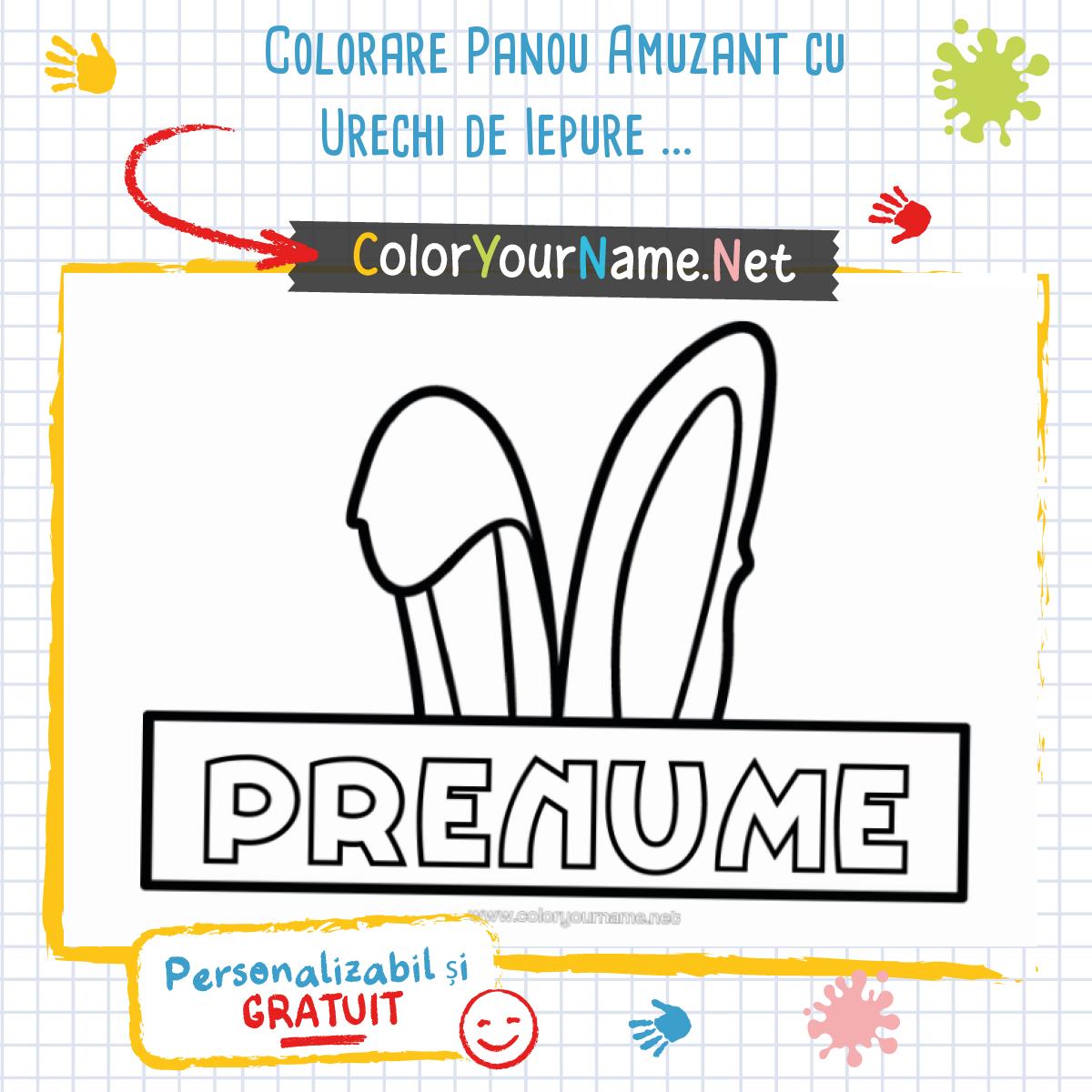 Colorare Panou Amuzant cu Urechi de Iepure – Personalizabil