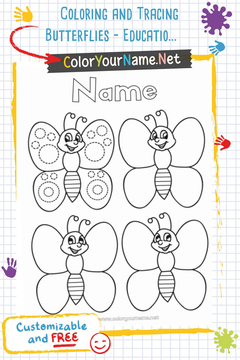 Coloring and Tracing Butterflies - Educational Activity to Print