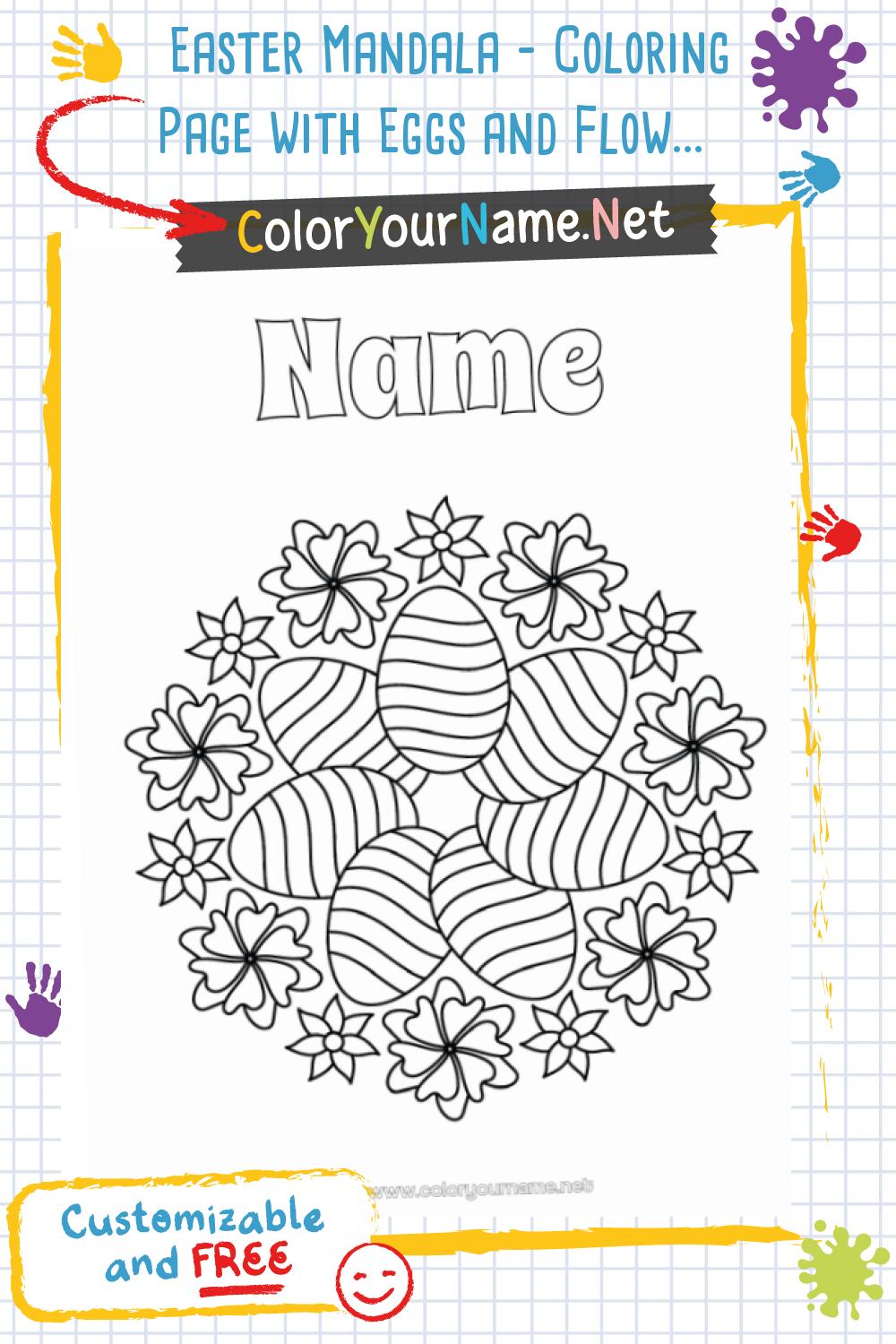 Easter Mandala - Coloring Page with Eggs and Flowers to Print