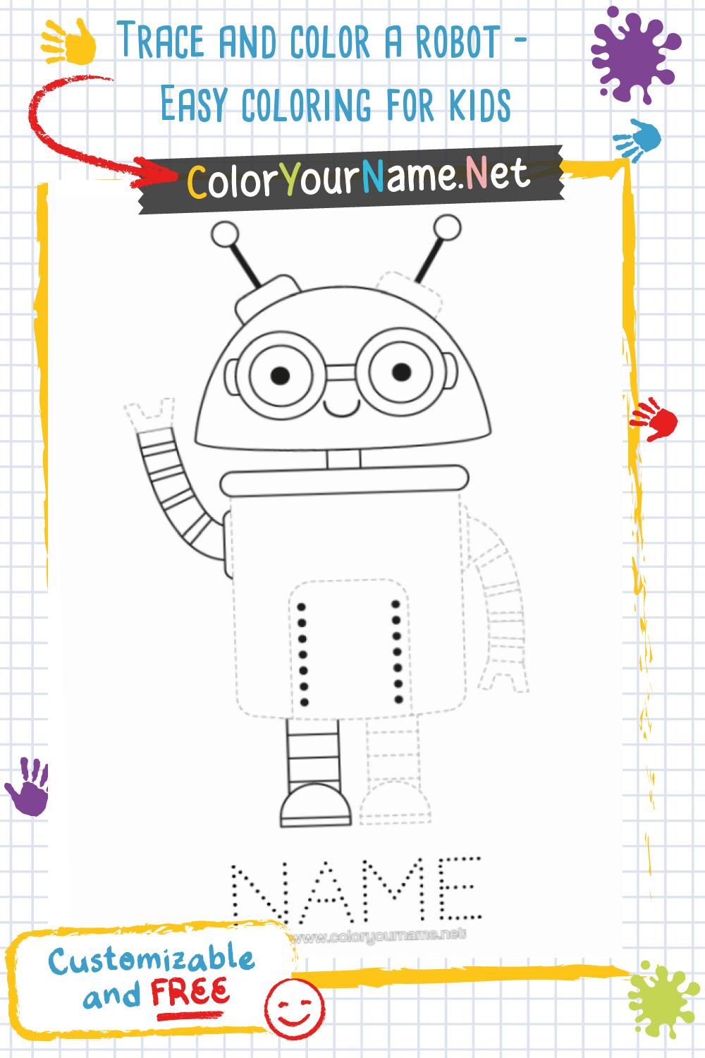 Trace and color a robot – Easy coloring for kids