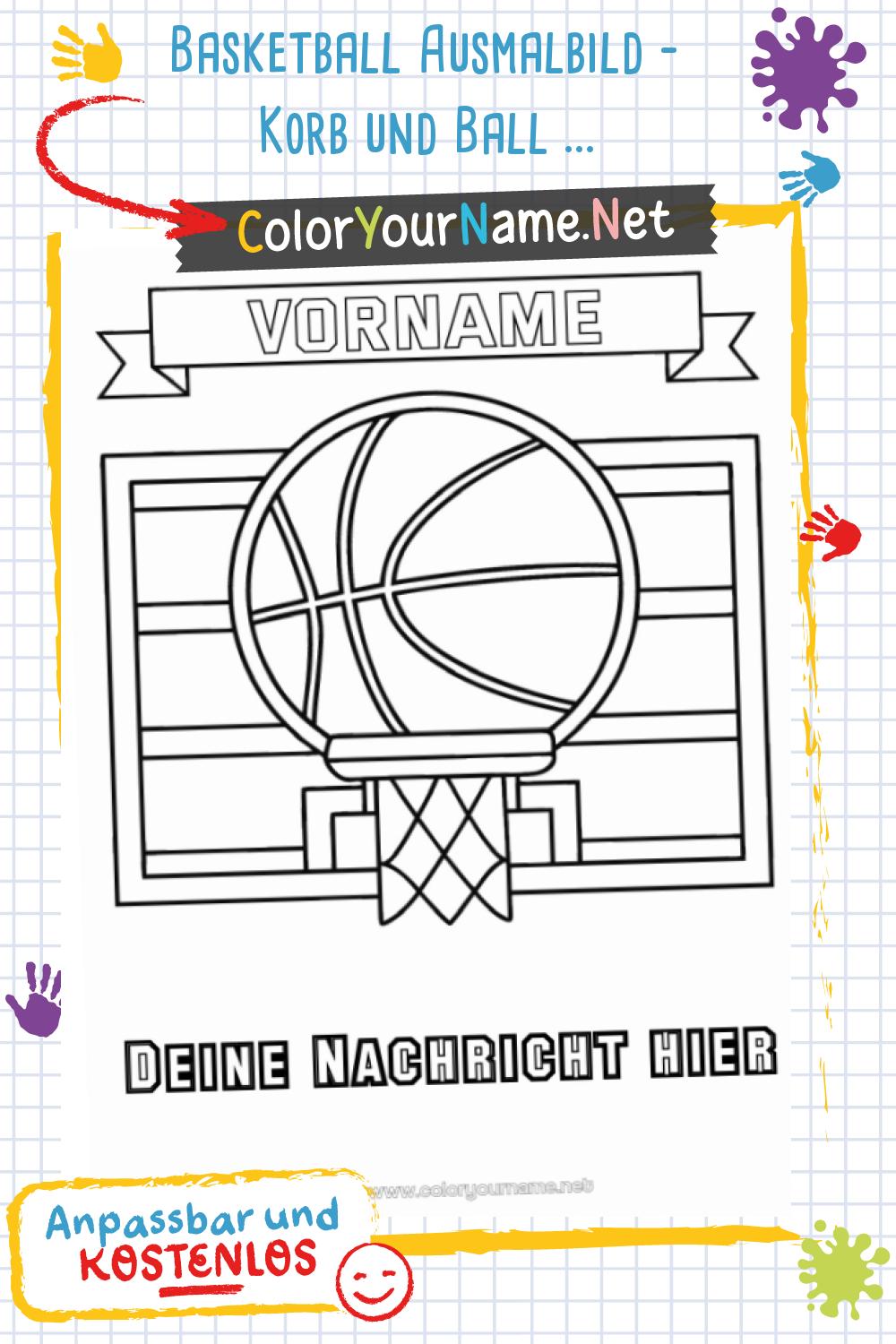 Basketball Ausmalbild – Korb und Ball zum Personalisieren