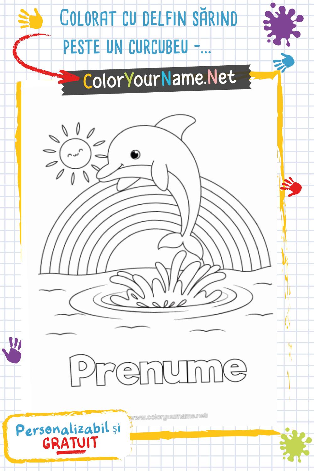 Colorat cu delfin sărind peste un curcubeu – De imprimat