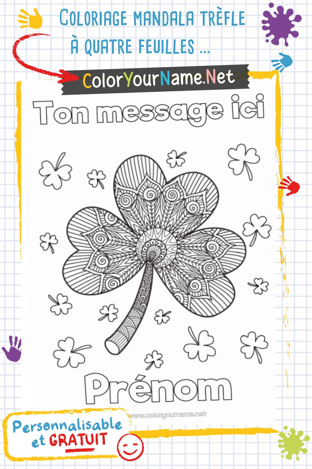 Coloriage mandala trèfle à quatre feuilles – Gratuit et personnalisable