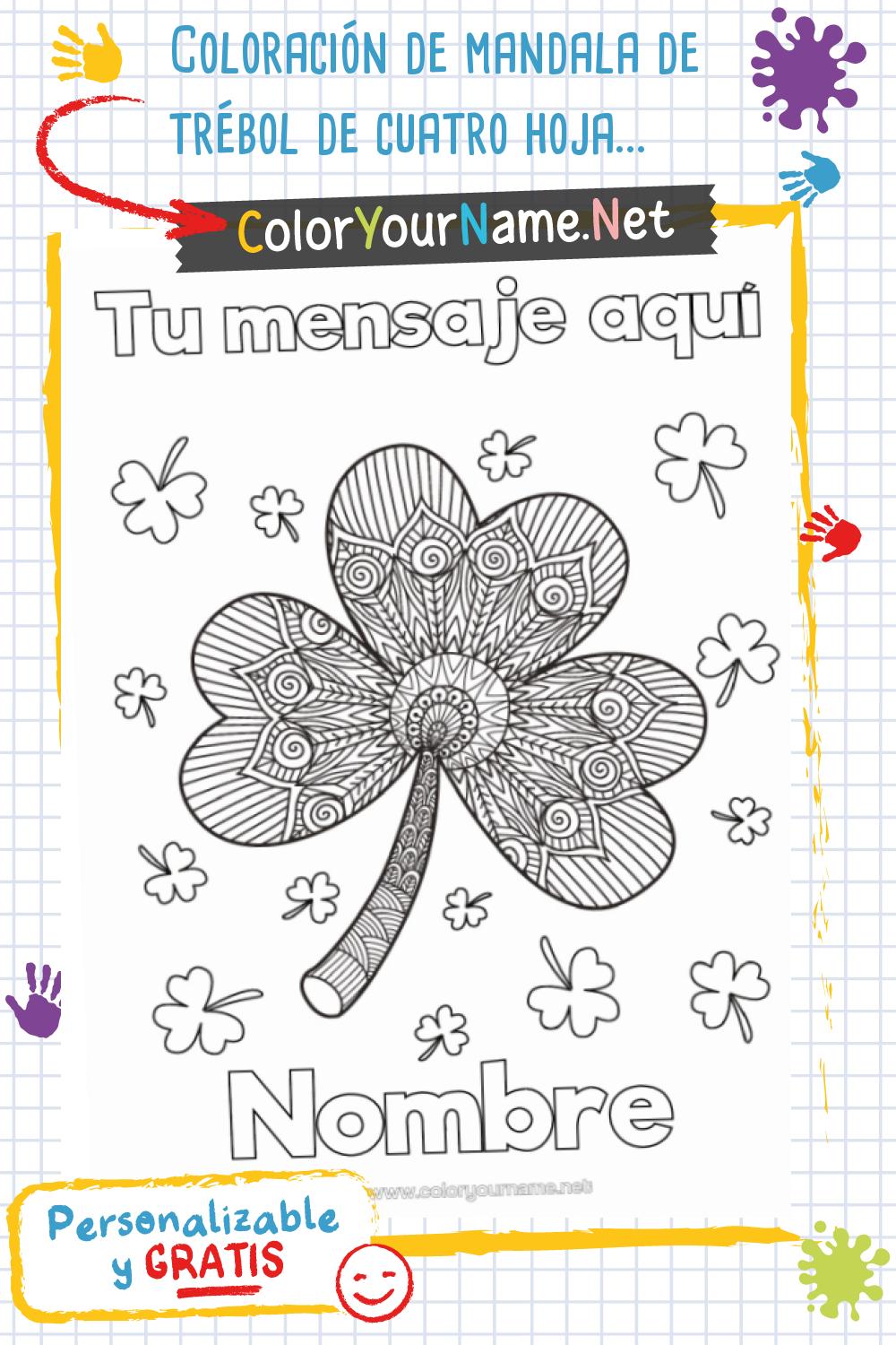 Coloración de mandala de trébol de cuatro hojas - Gratis y personalizable