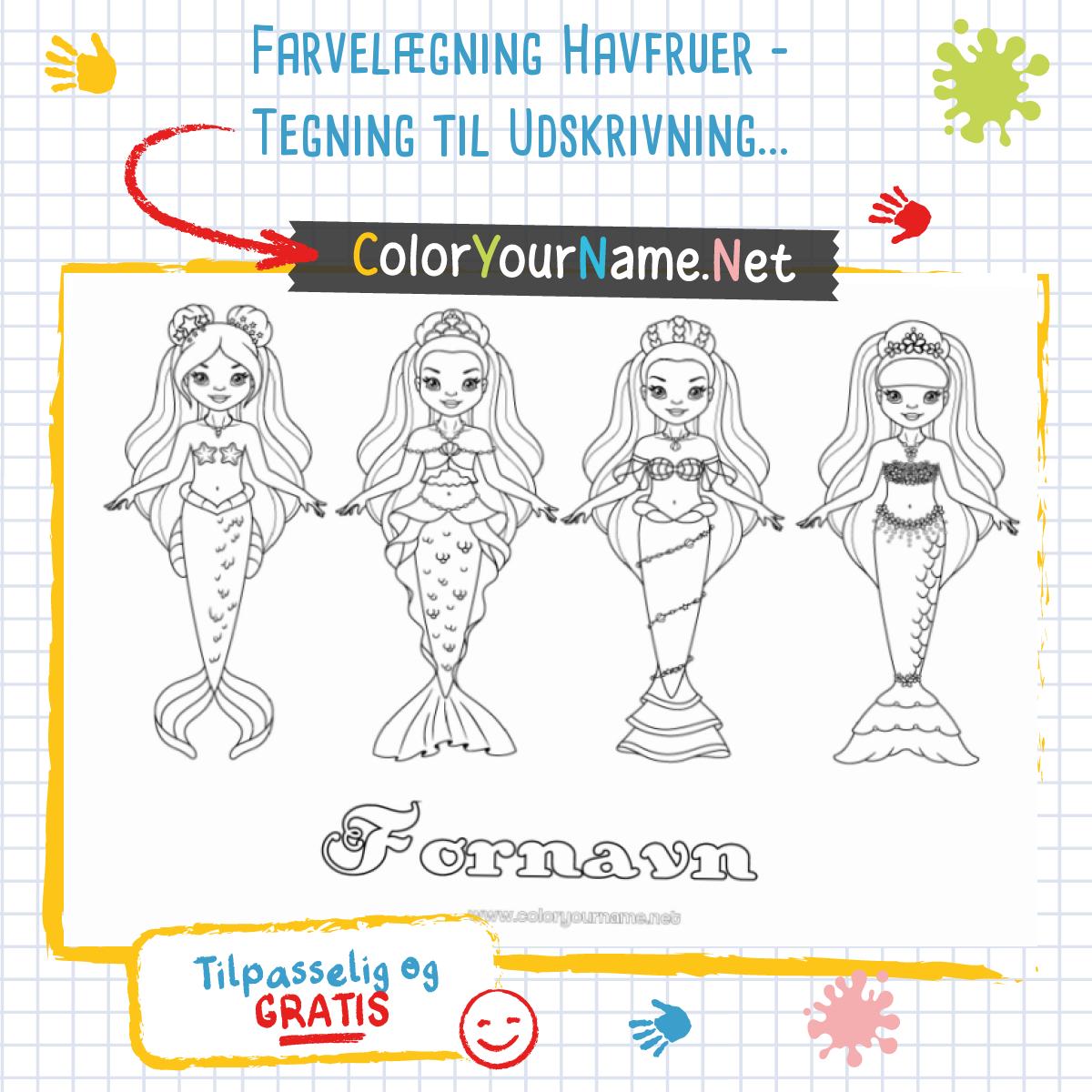 Farvelægning Havfruer – Tegning til Udskrivning og Tilpasning