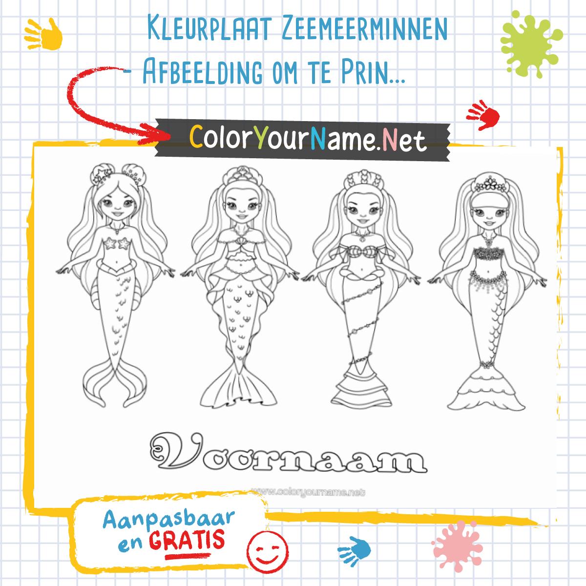 Kleurplaat Zeemeerminnen – Afbeelding om te Printen en Personaliseren