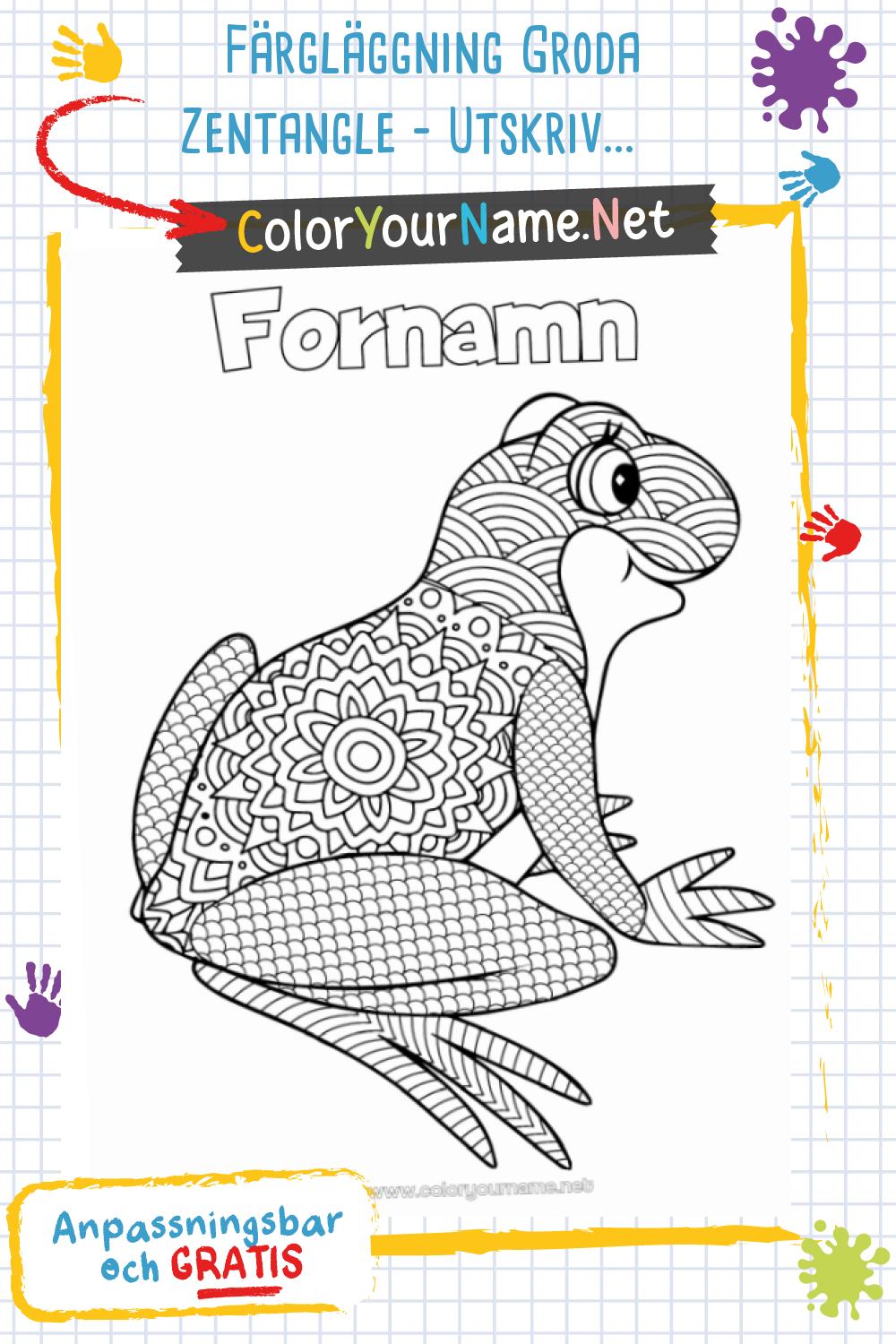 Färgläggning Groda Zentangle – Utskrivbar och Anpassningsbar Teckning