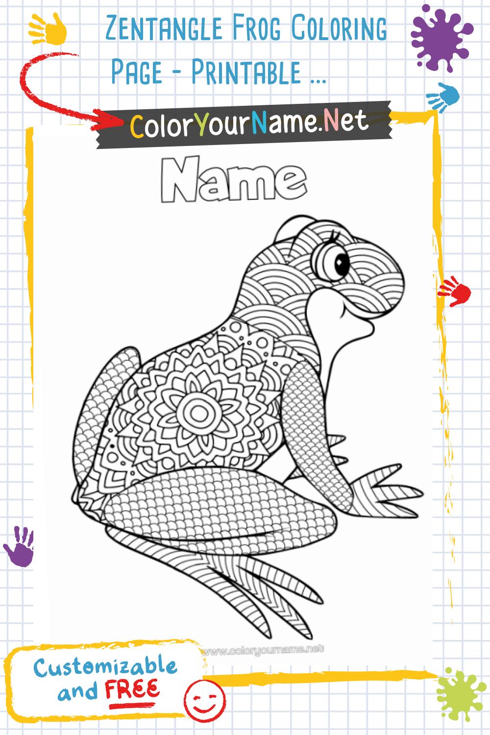 Zentangle Frog Coloring Page – Printable and Customizable Drawing