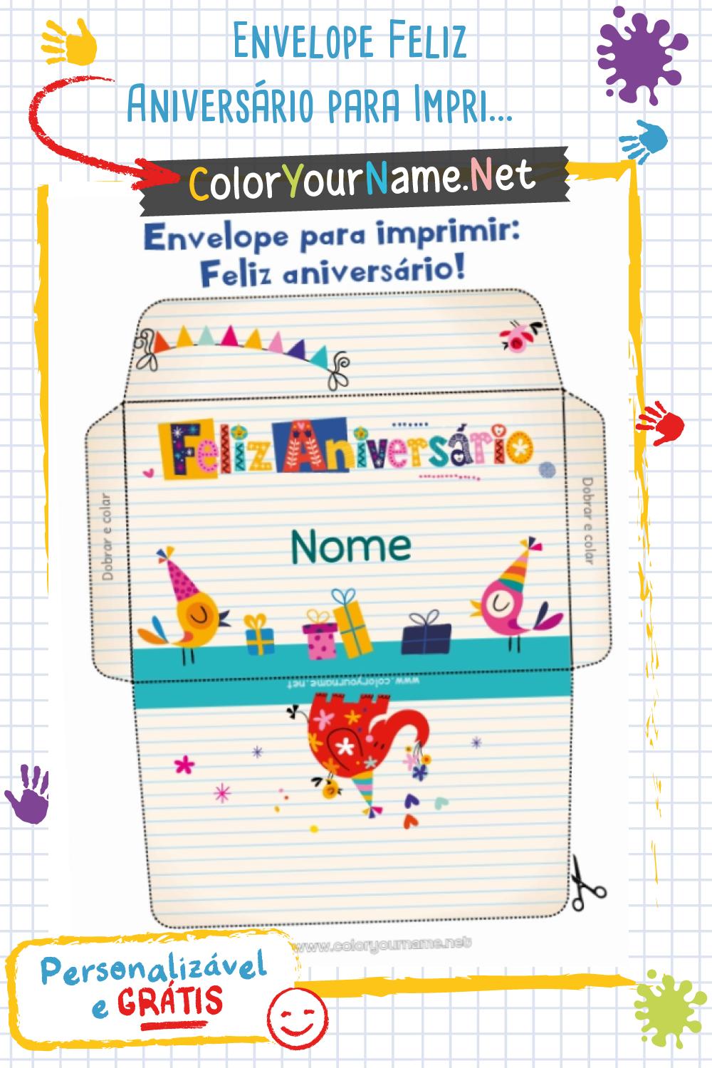 Envelope Feliz Aniversário para Imprimir – Personalizável com Nome
