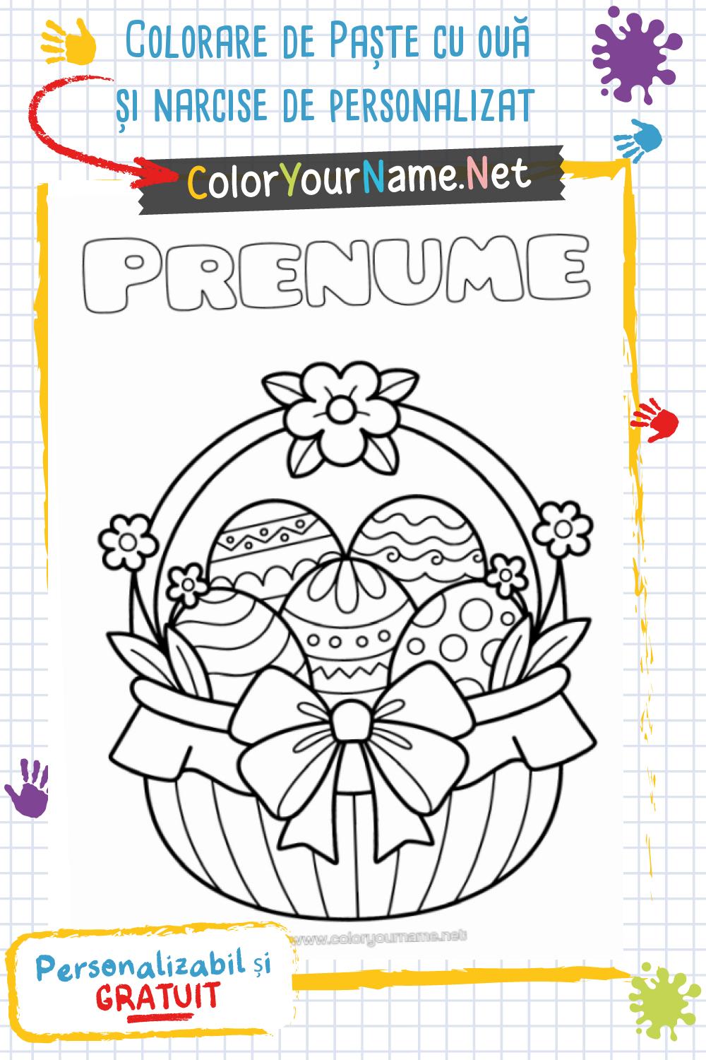 Colorare de Paște cu ouă și narcise de personalizat