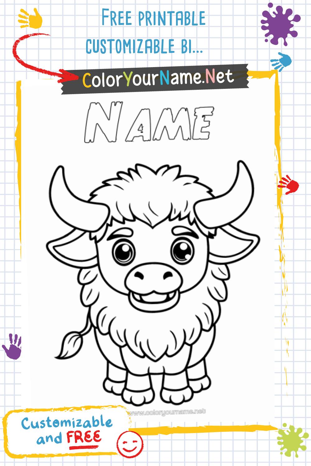 Free printable customizable bison coloring page.
