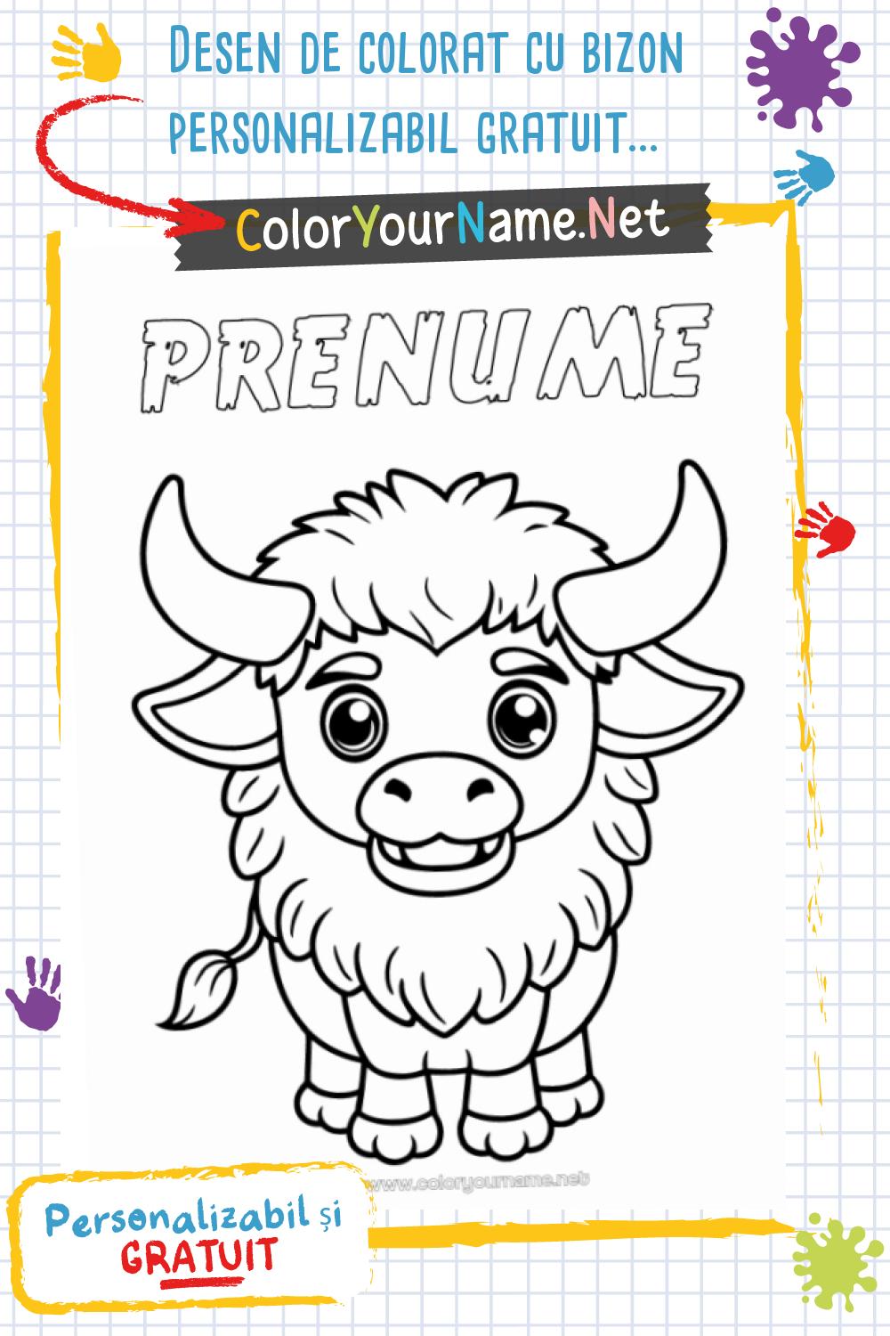 Desen de colorat cu bizon personalizabil gratuit de imprimat
