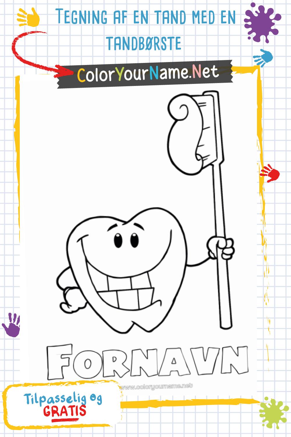 Tegning af en tand med en tandbørste