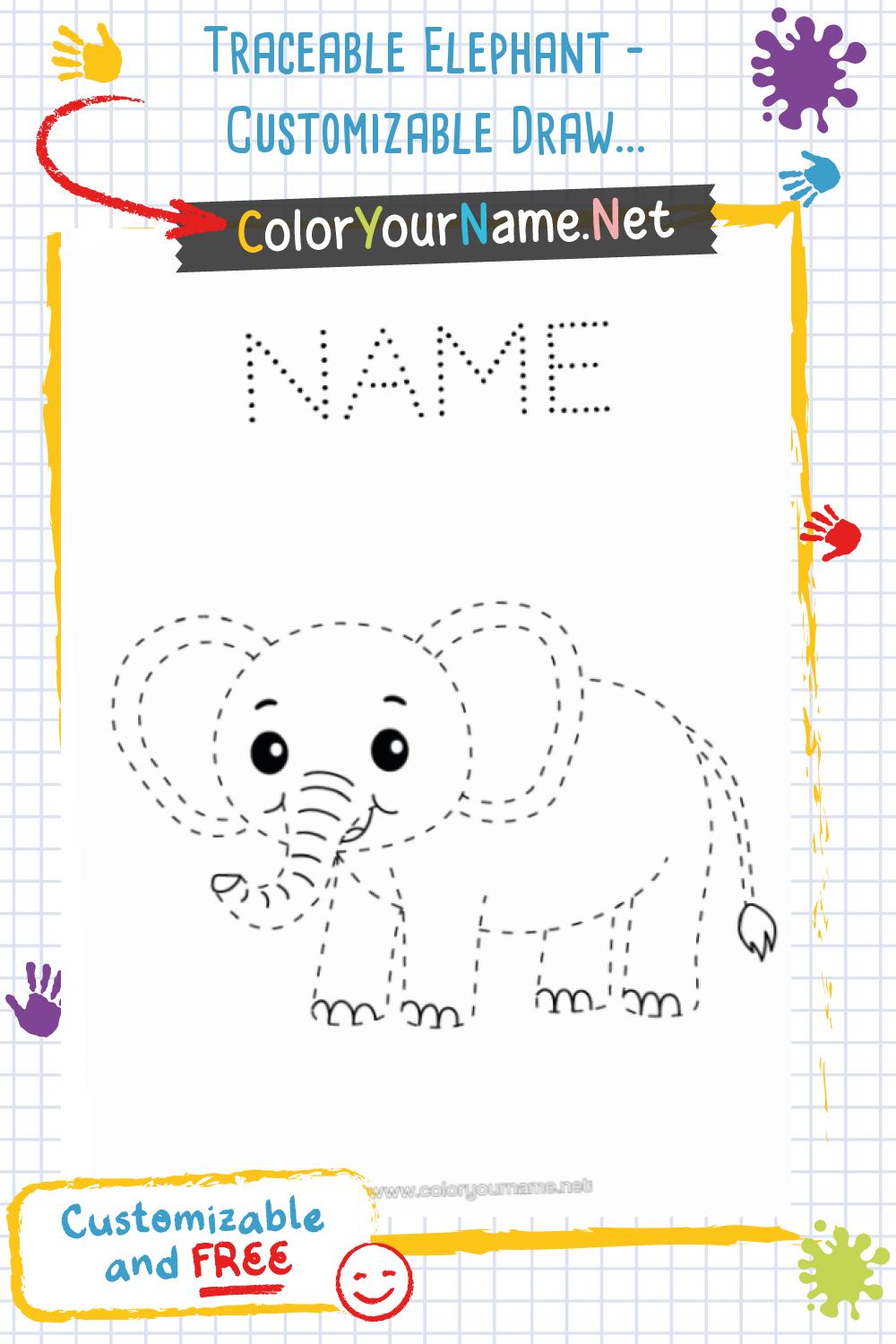 Traceable Elephant – Customizable Drawing Activity for Kids