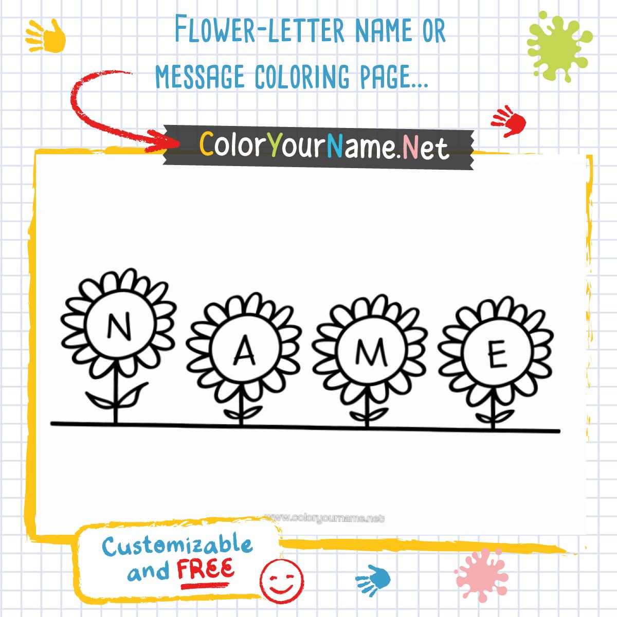 Flower-letter name or message coloring page to print.