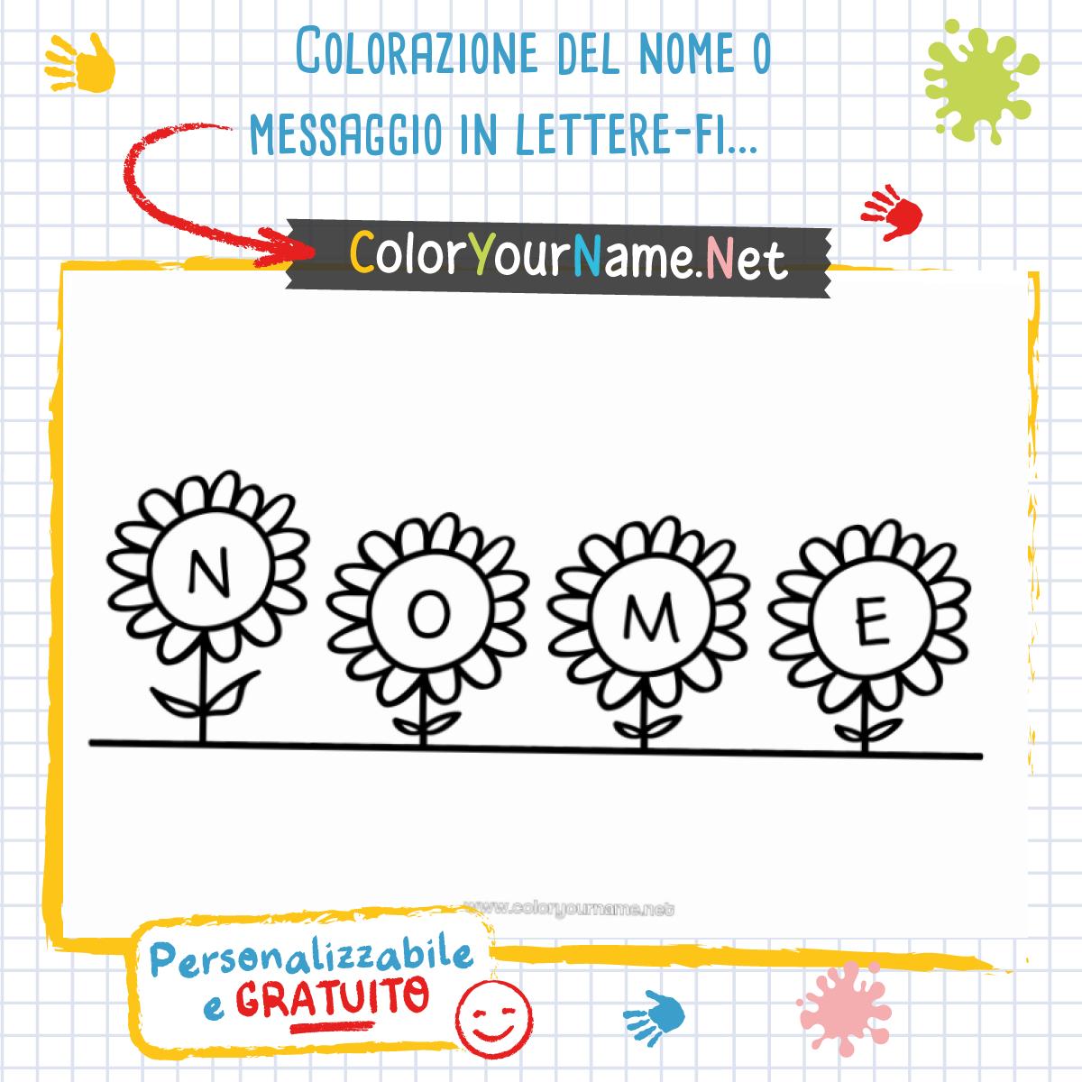 Colorazione del nome o messaggio in lettere-fiori da stampare
