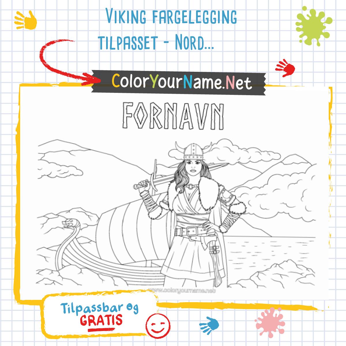 Viking fargelegging tilpasset – Nordisk kriger og drakkar