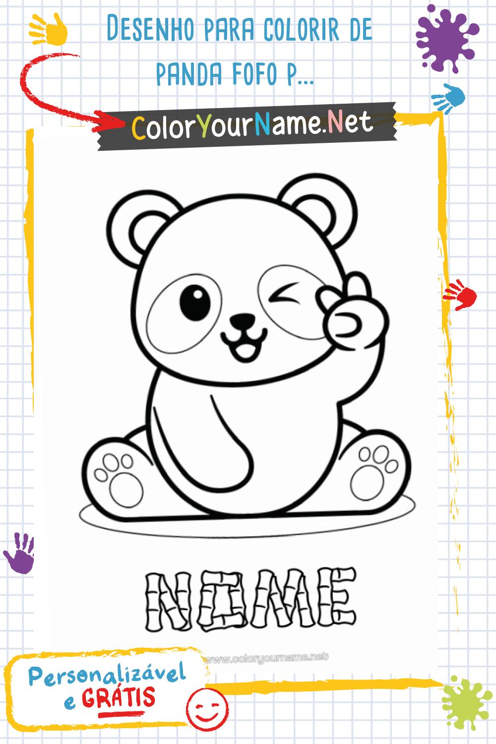 Desenho para colorir de panda fofo para personalizar com nome.