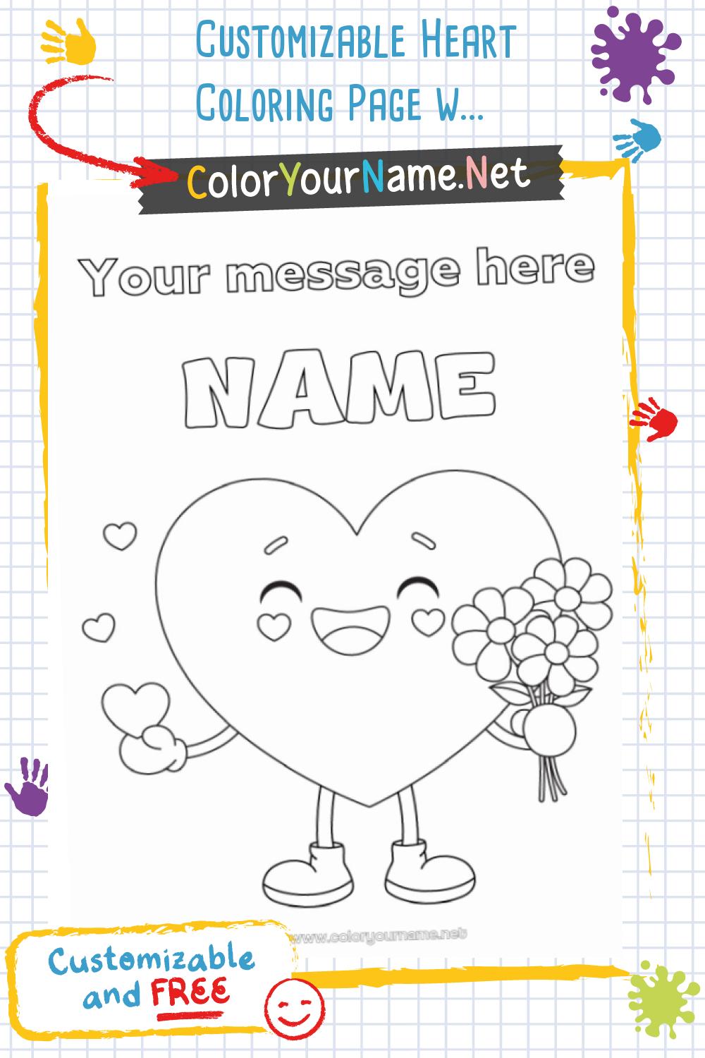 Customizable Heart Coloring Page with Printable Message