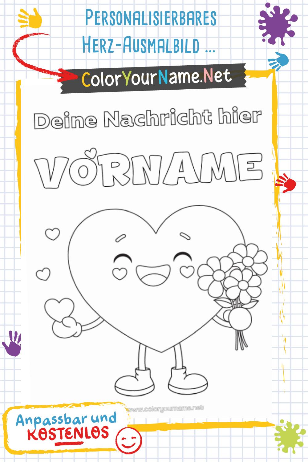 Personalisierbares Herz-Ausmalbild mit druckbarem Text
