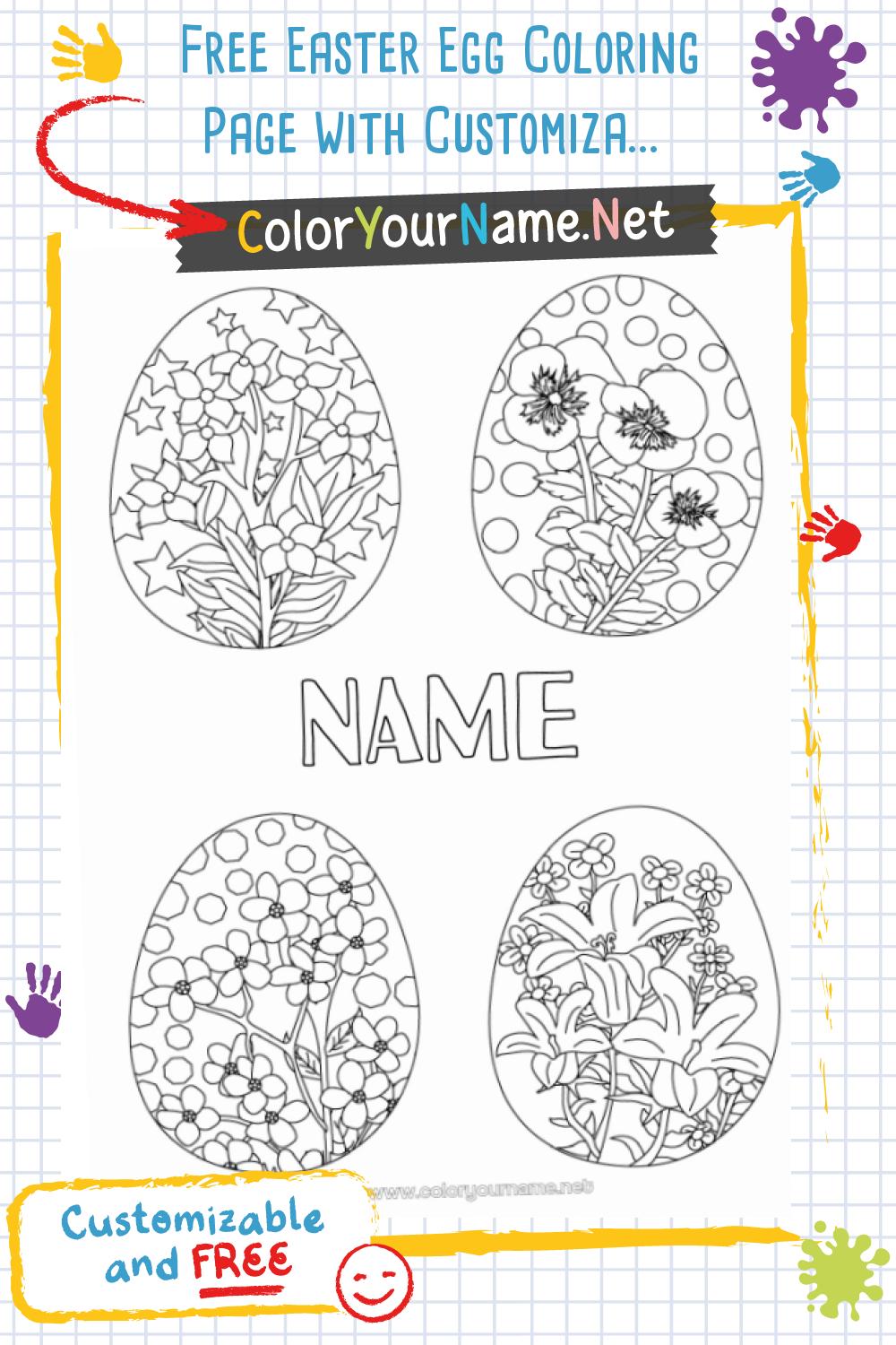 Free Easter Egg Coloring Page with Customizable Flowers