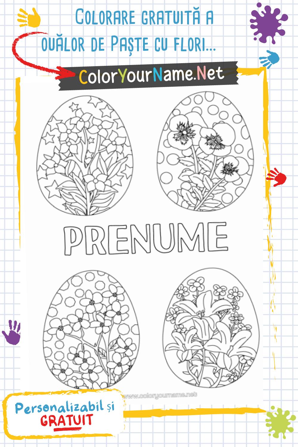 Colorare gratuită a ouălor de Paște cu flori de personalizat