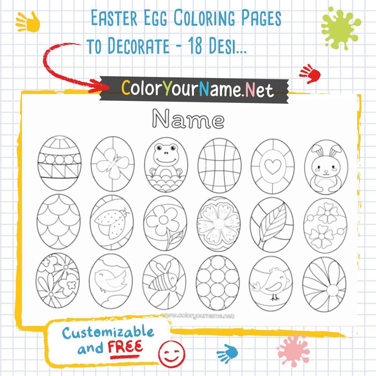 Easter Egg Coloring Pages to Decorate – 18 Designs with Name