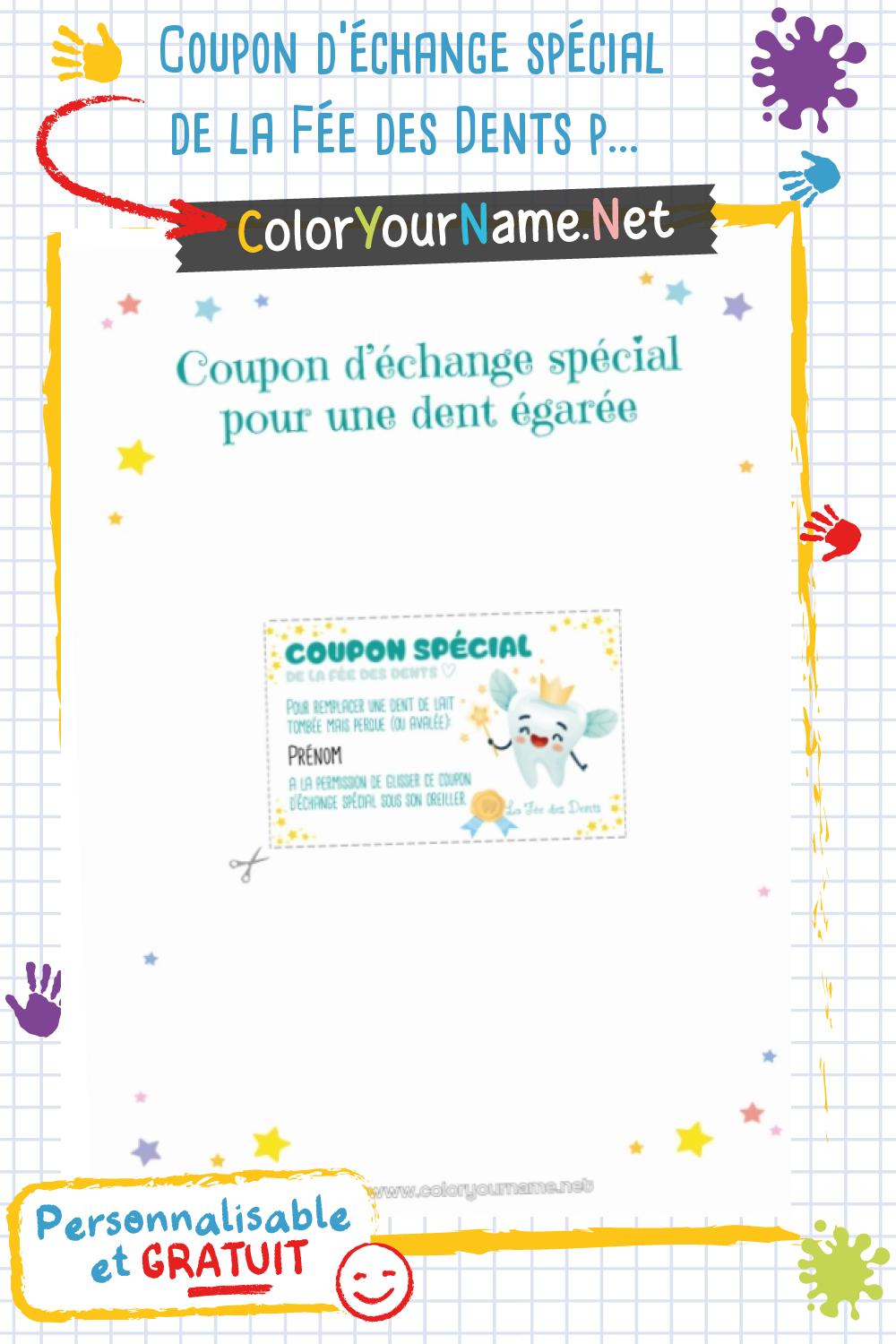 Coupon d'échange spécial de la Fée des Dents pour une dent égarée