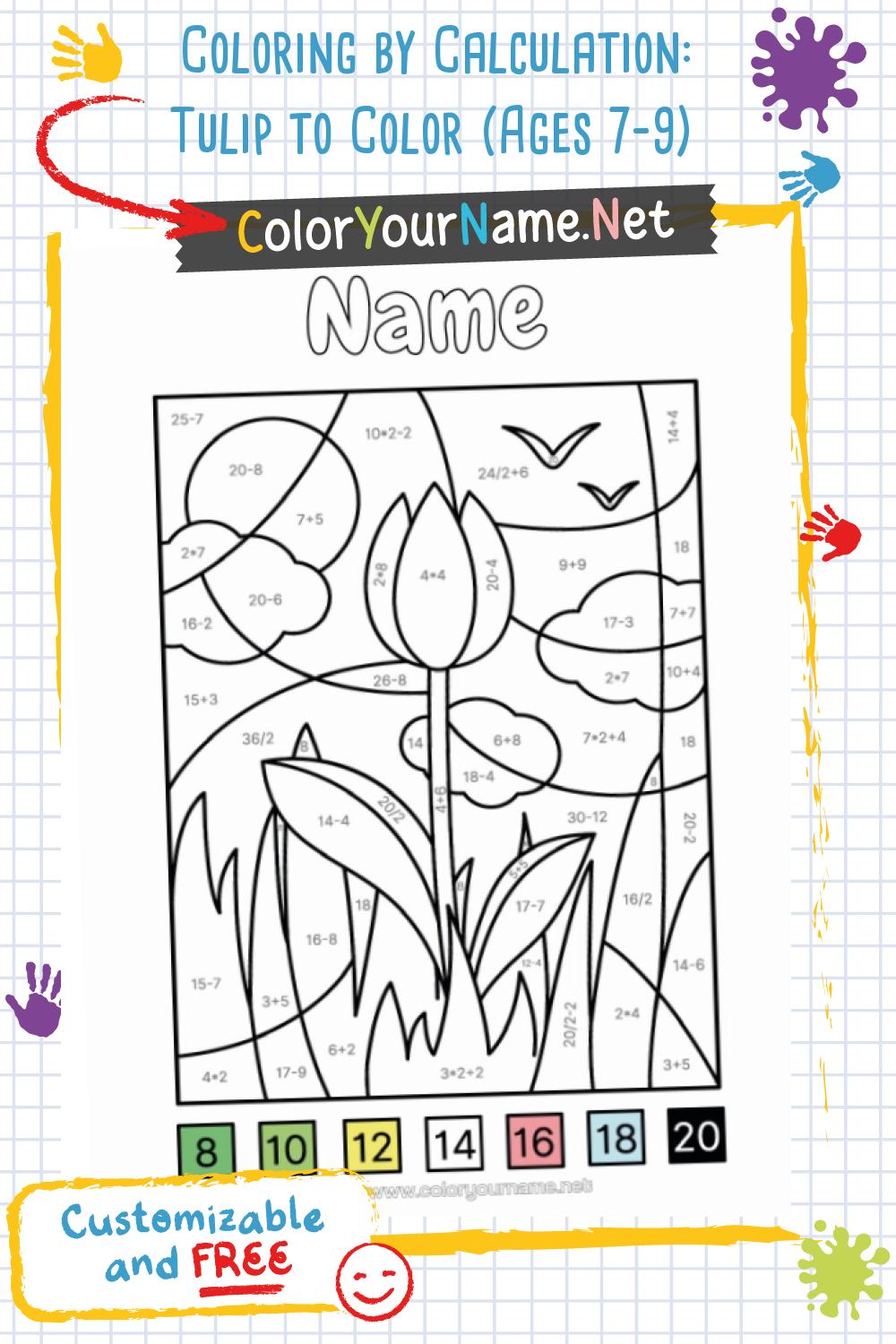 Coloring by Calculation: Tulip to Color (Ages 7-9)