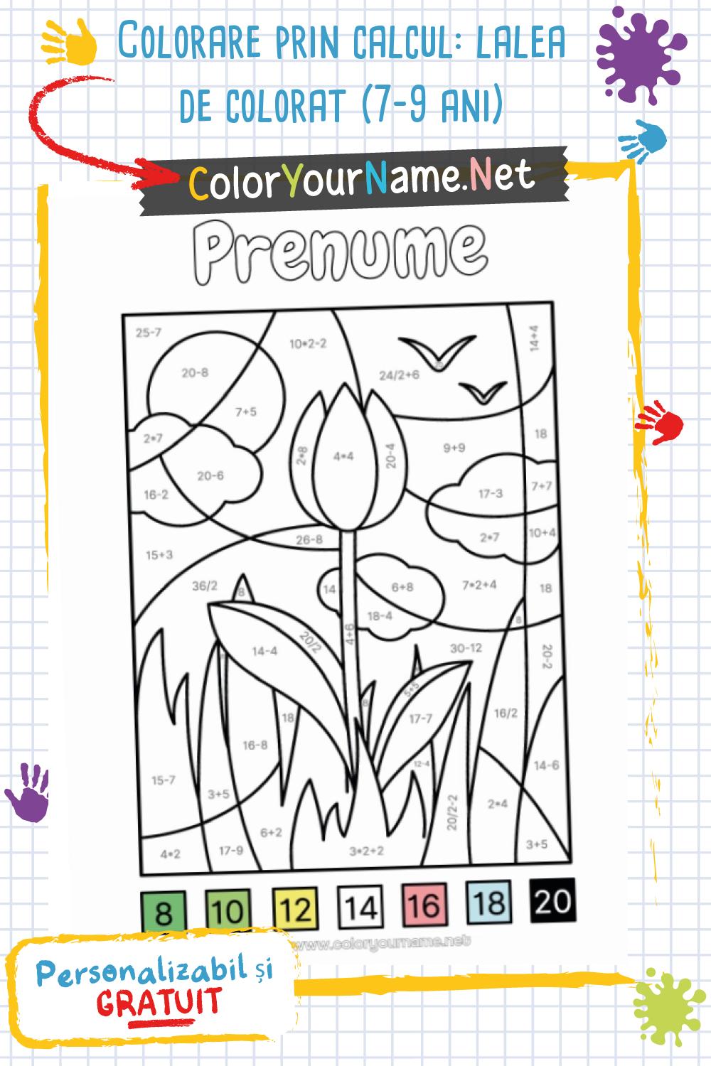 Colorare prin calcul: lalea de colorat (7-9 ani)