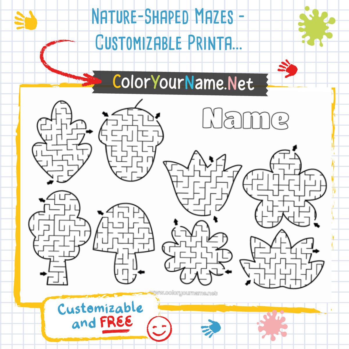 Nature-Shaped Mazes – Customizable Printable Game