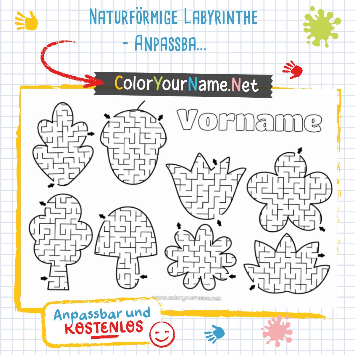 Naturförmige Labyrinthe – Anpassbares Ausmalspiel zum Ausdrucken