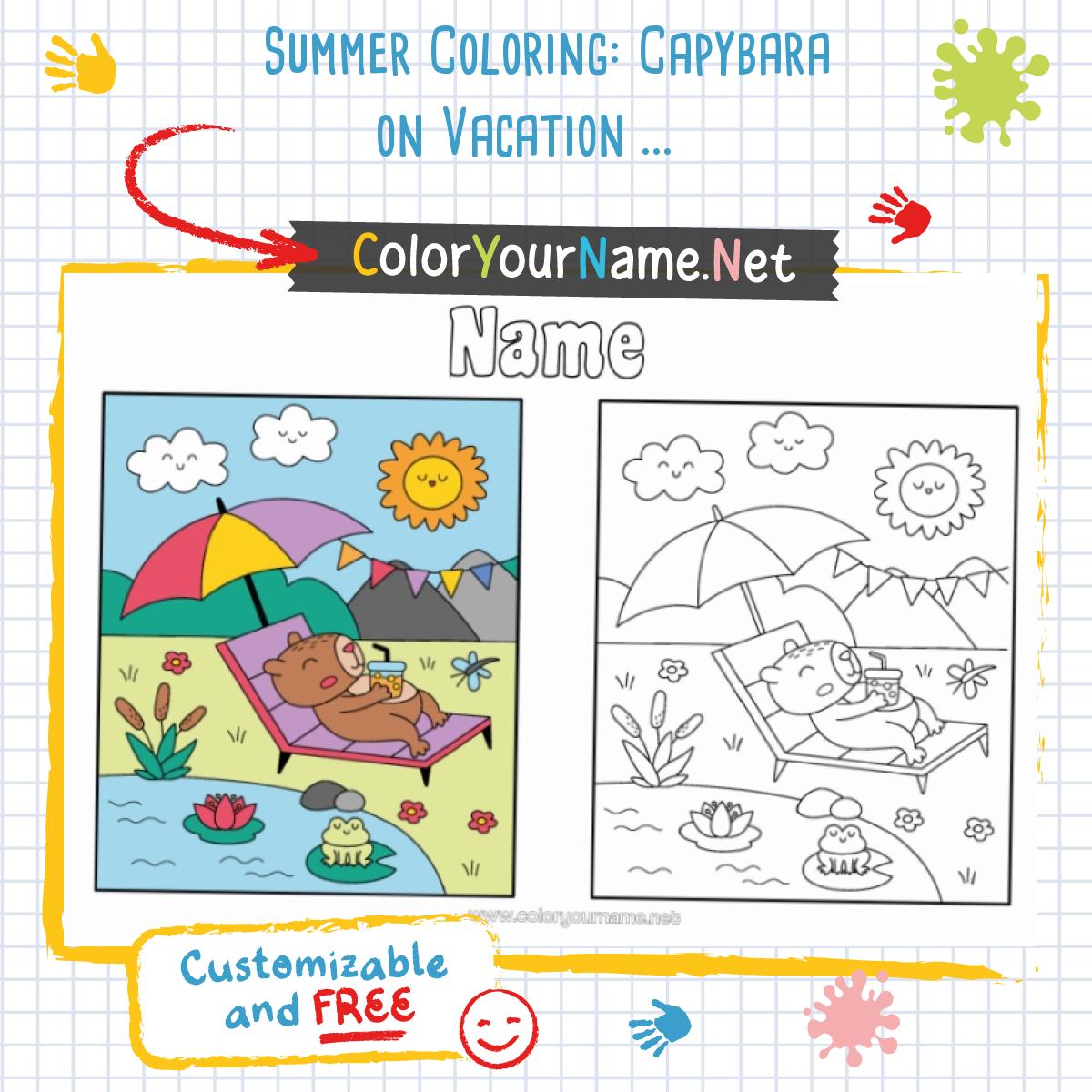 Summer Coloring: Capybara on Vacation – Customizable Template