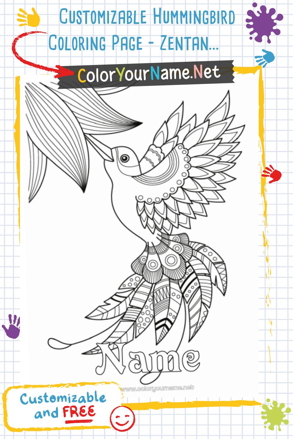 Customizable Hummingbird Coloring Page – Zentangle Style