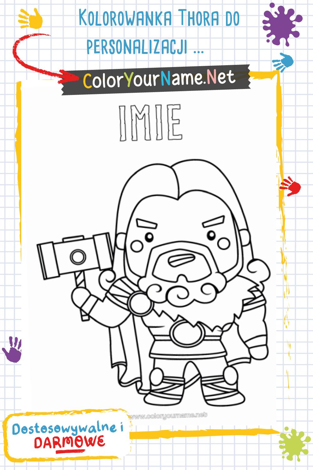 Kolorowanka Thora do personalizacji – nordycki bóg piorunów