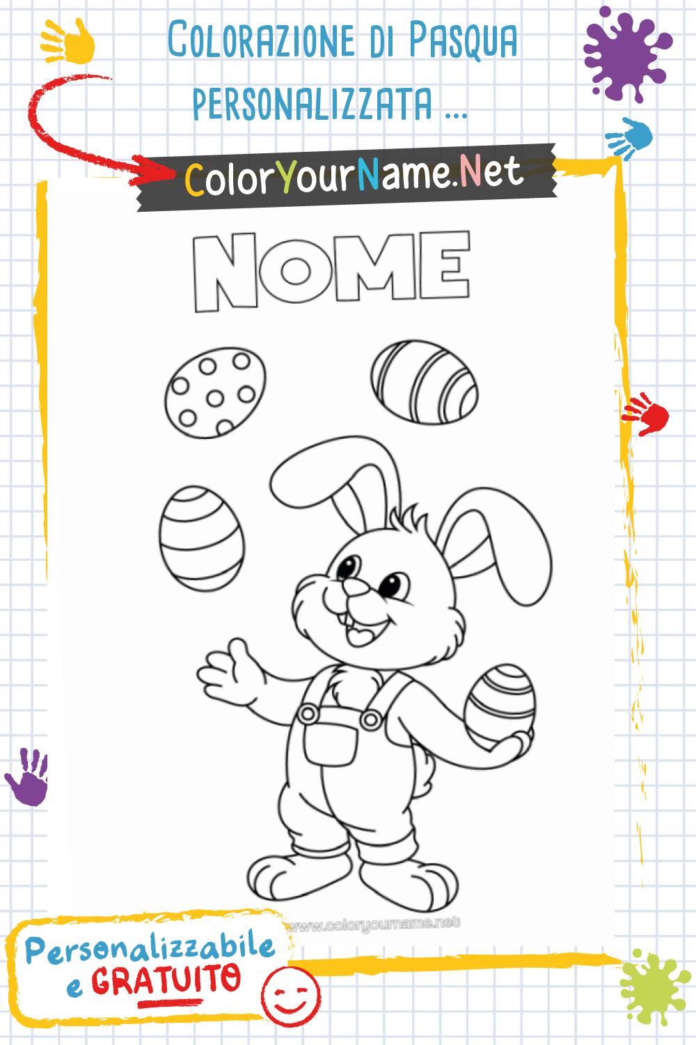 Colorazione di Pasqua personalizzata – Coniglio giocoliere e uova da ...