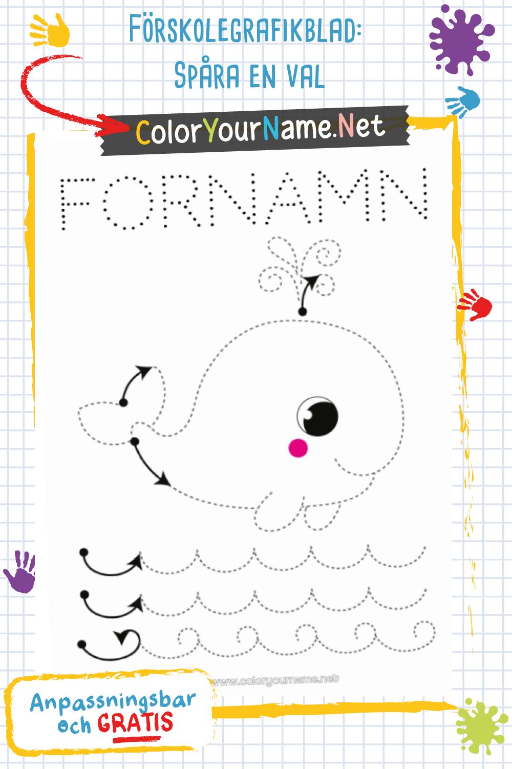 Förskolegrafikblad: Spåra en val