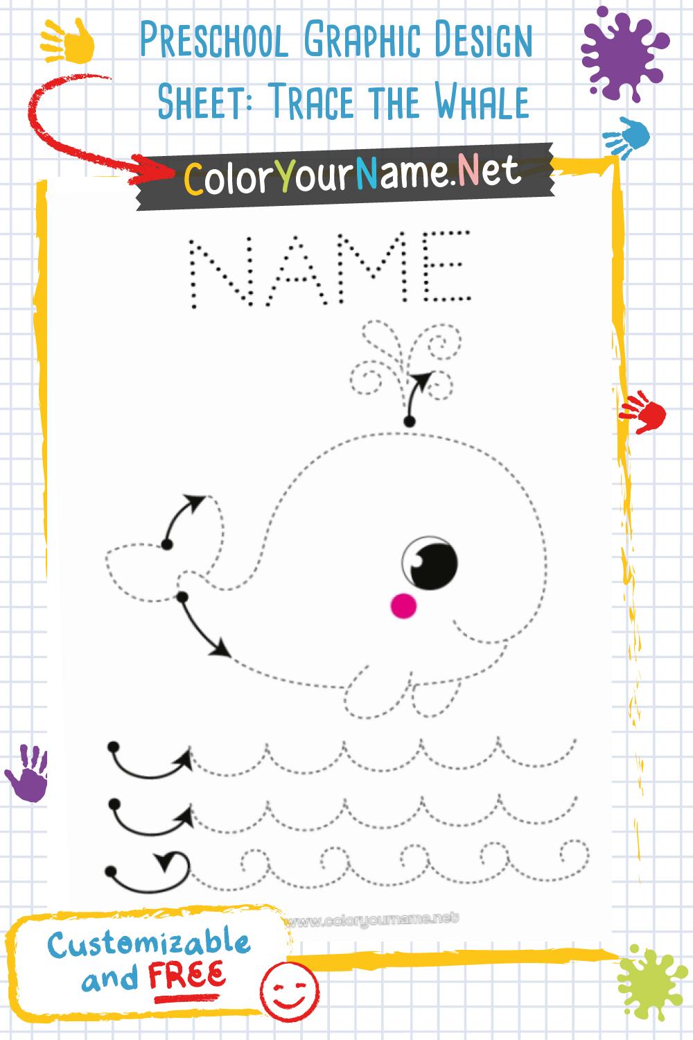 Preschool Graphic Design Sheet: Trace the Whale