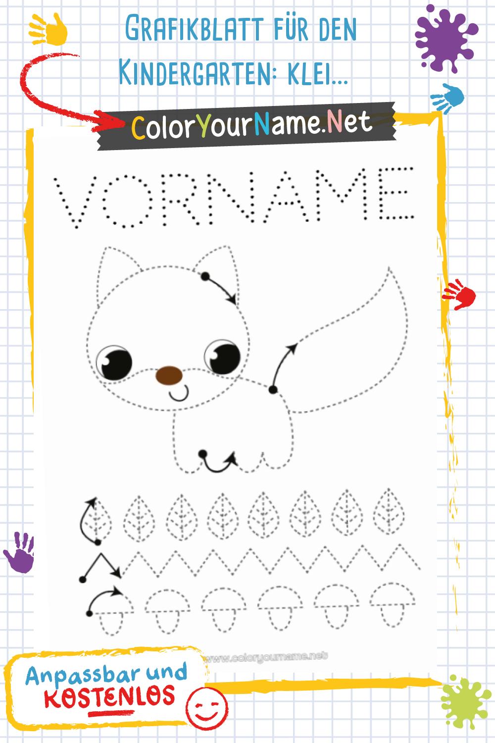 Grafikblatt für den Kindergarten: kleinen Fuchs nachzeichnen