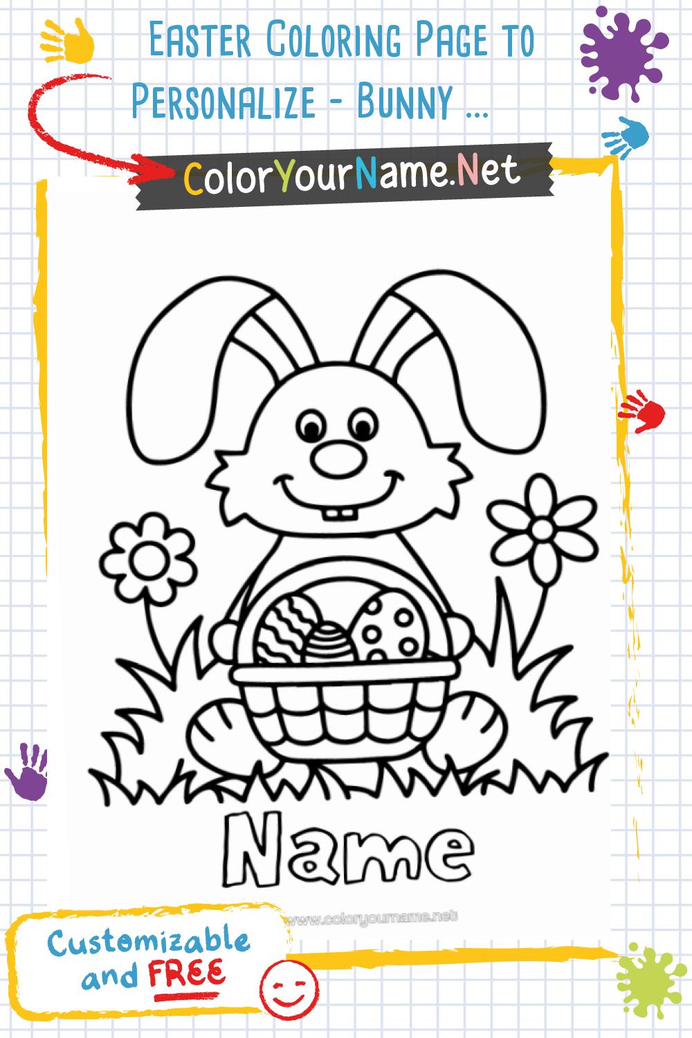 Easter Coloring Page to Personalize – Bunny and Egg Basket