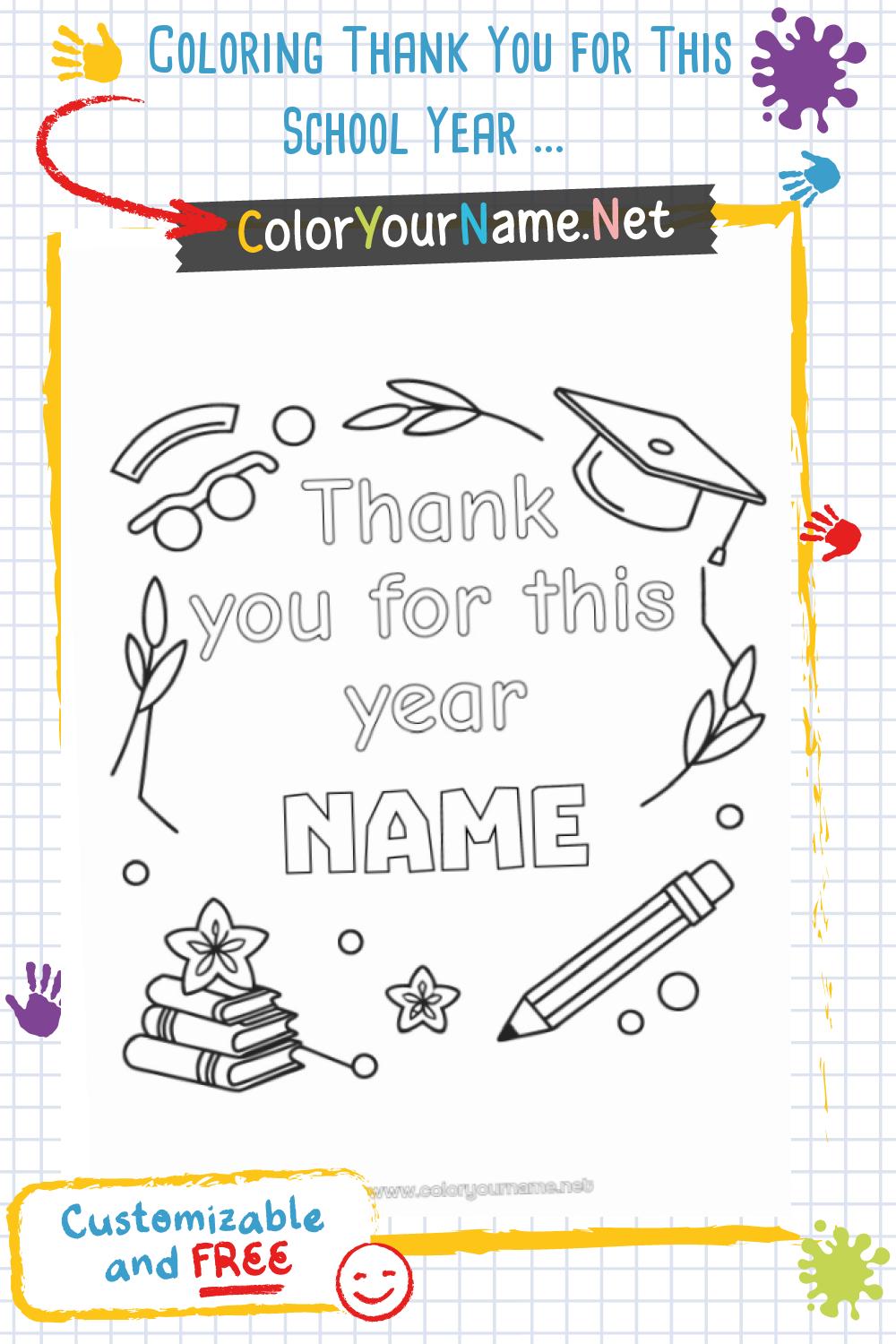 Coloring Thank You for This School Year – Customizable Card