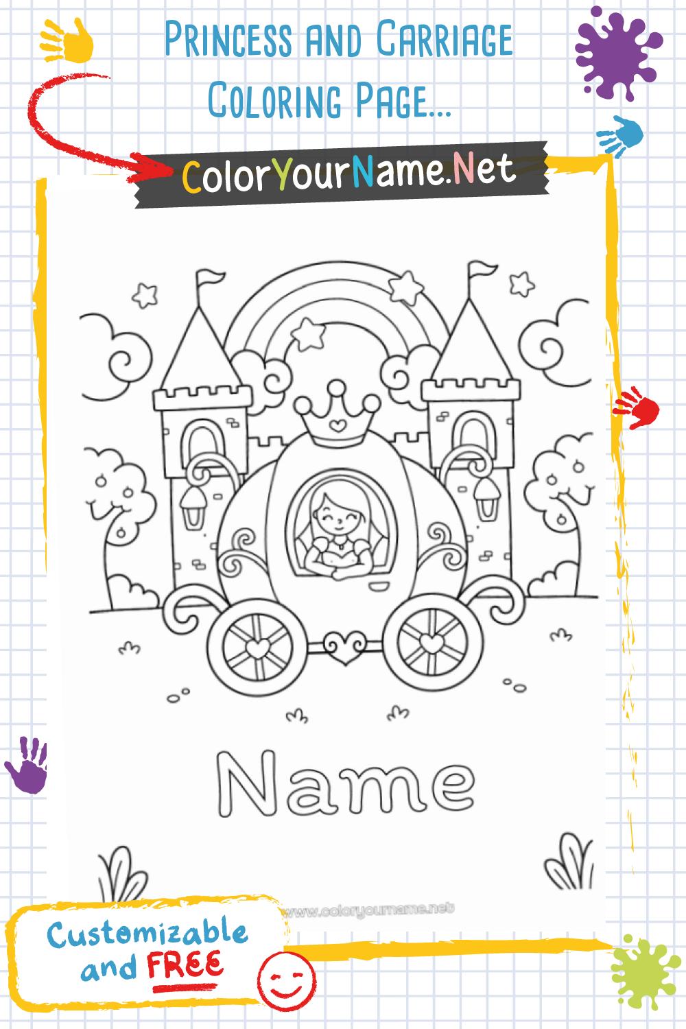 Princess and Carriage Coloring Page to Personalize