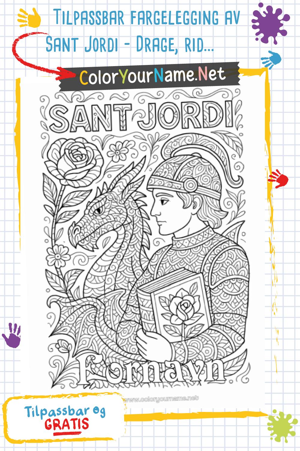 Tilpassbar fargelegging av Sant Jordi – Drage, ridder og rose