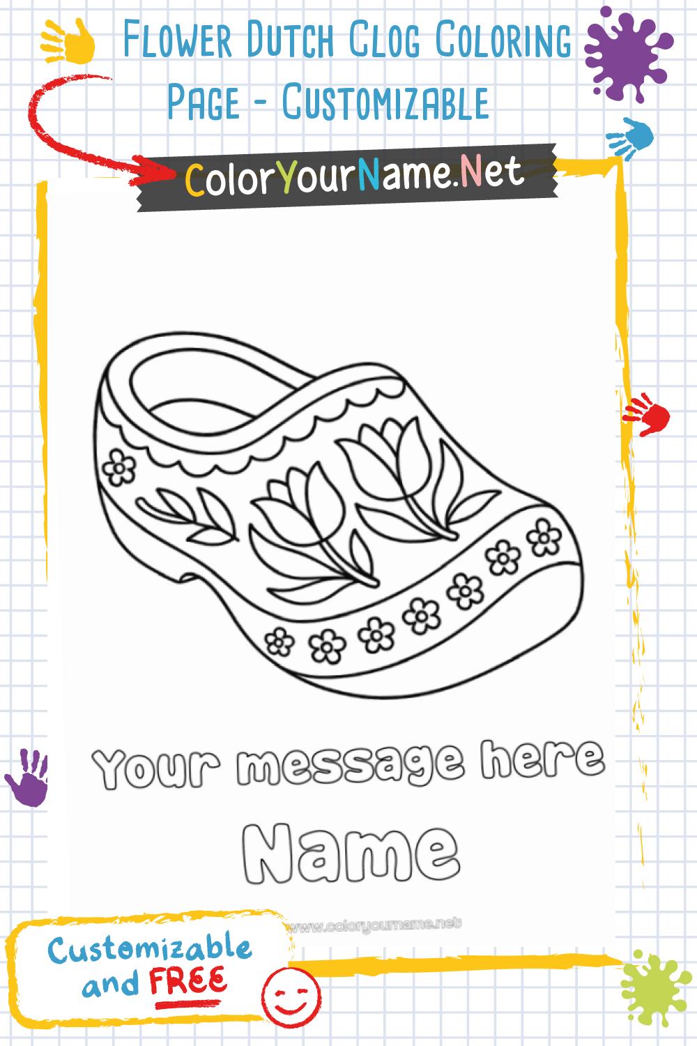 Flower Dutch Clog Coloring Page – Customizable
