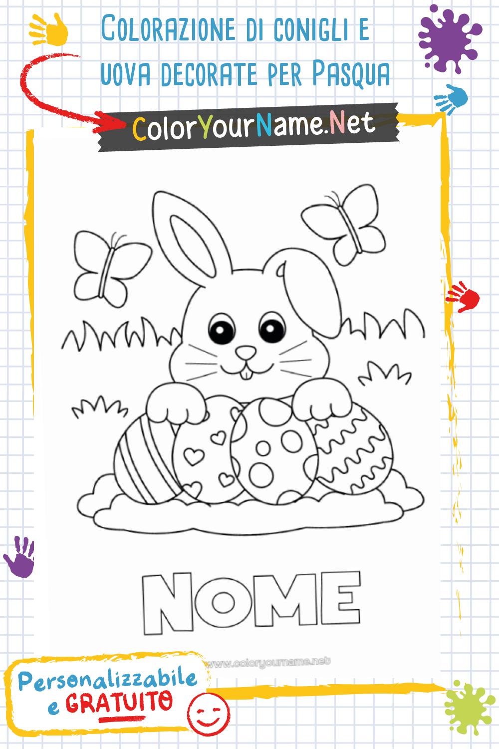 Colorazione di conigli e uova decorate per Pasqua