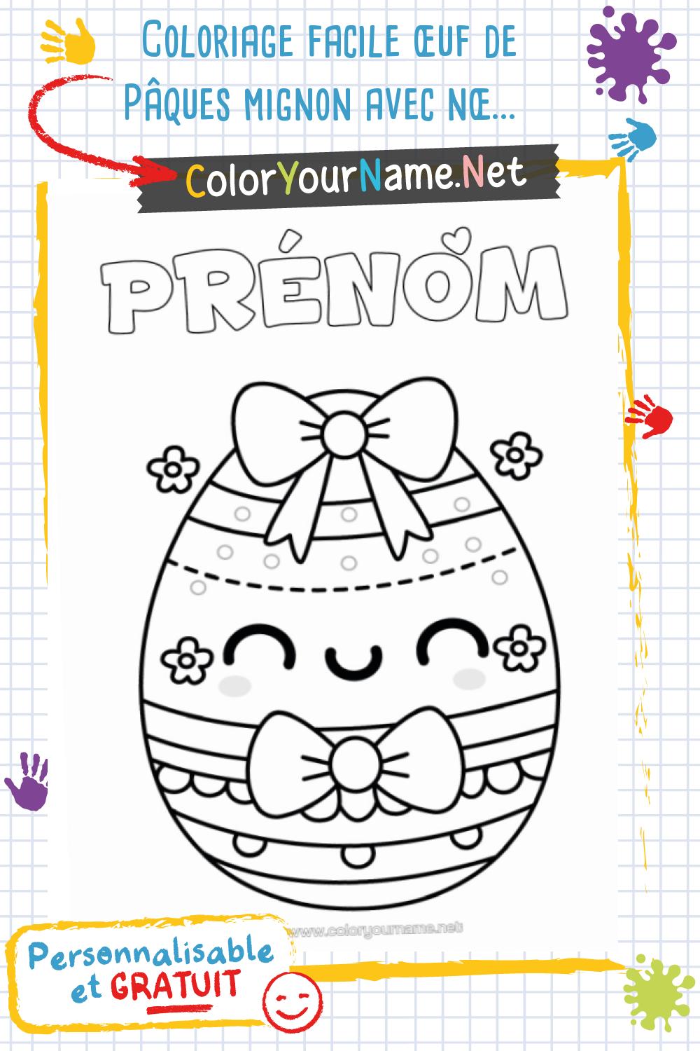 Coloriage facile œuf de Pâques mignon avec nœuds – Personnalisable