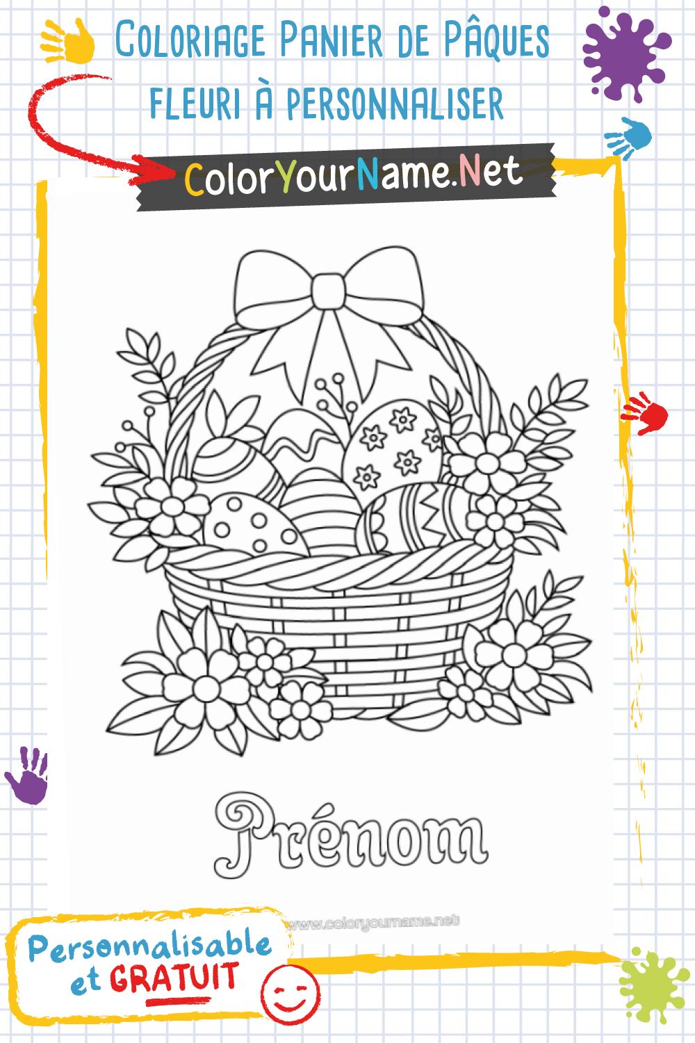 Coloriage Panier de Pâques fleuri à personnaliser
