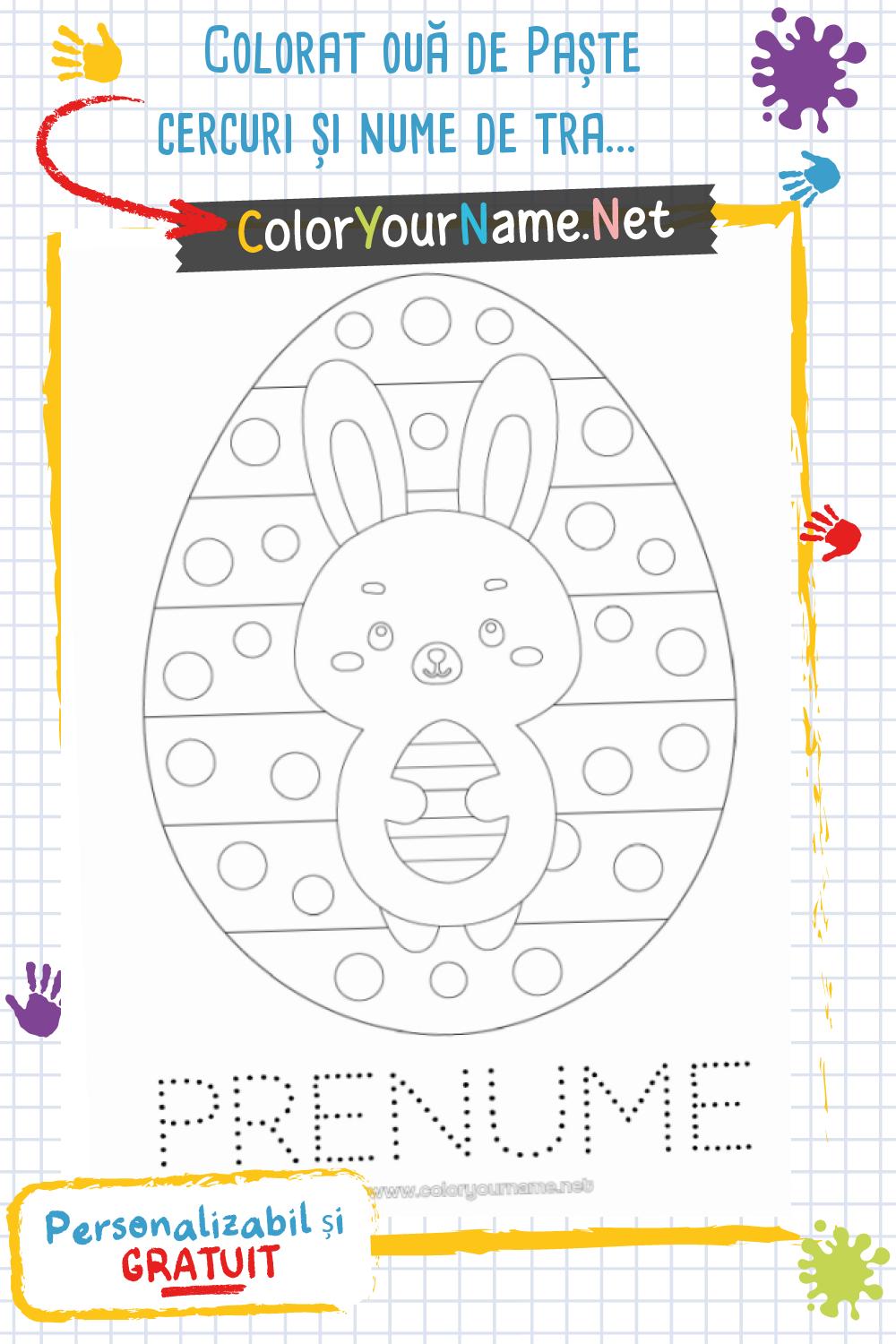Colorat ouă de Paște cercuri și nume de trasat – Iepuraș drăguț